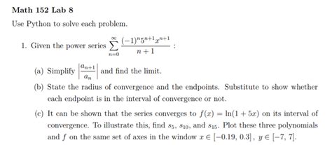 Math 152 Lab 8 Use Python To Solve Each Problem 1