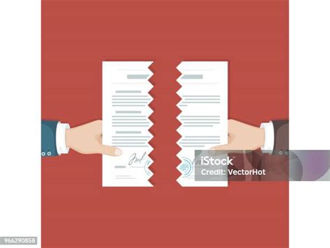 계약 종료 개념입니다 두 사업가 손 떨어져 찢는 종이 문서 계약의 끝입니다 비즈니스 금융 개념에 대 한 평면 디자인 벡터