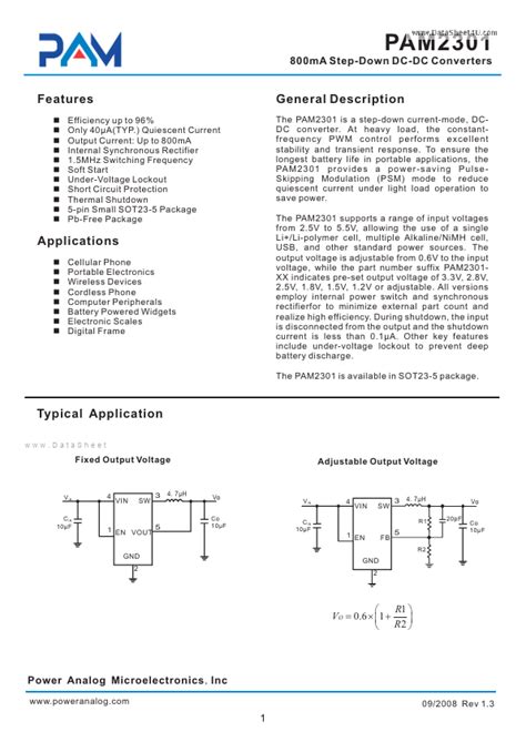 Pam2301 Datasheet Tsop Converters Power Analog Micoelectronics