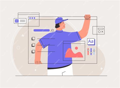 Premium Vector Young Man Designer Working On Ui Ux Design Or Mobile