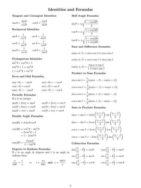 Trigonometry Maths All Formulas List Pdf Instapdf