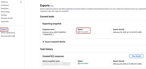 Realice Un Seguimiento Del Estado De Exportación De Instantáneas En Lightsail Amazon Lightsail
