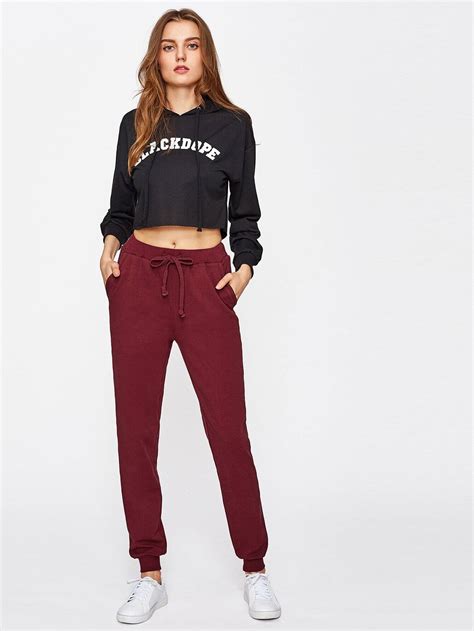 Drawstring Closure Tapered Joggers Shein Sheinside