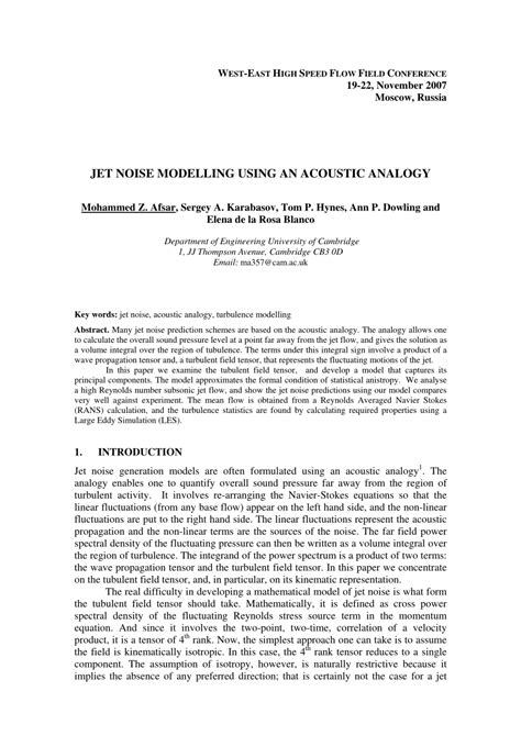 Pdf Jet Noise Modelling Using An Acoustic Analogy