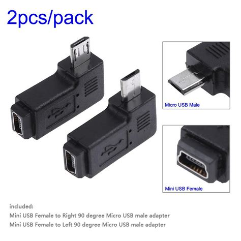2pcs 90 Grados Mini Usb Hembra A Micro Usb Macho Adaptador Conector