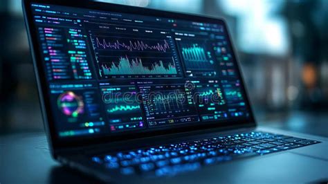 High Tech Laptop Displaying Complex Data Analysis And Graphic Visuals