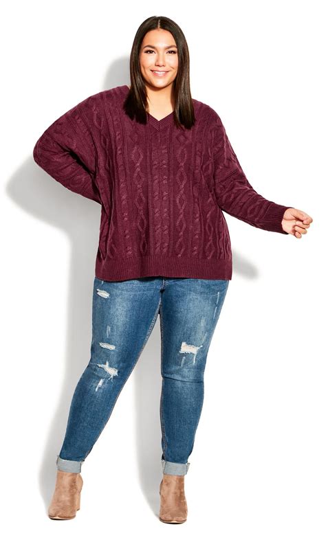 Evans Purple Cable Knit Sweater Evans