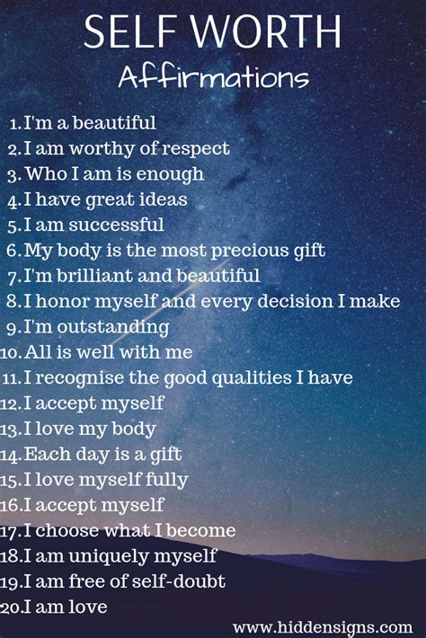 20 Positive Affirmations For Self Worth Positive Affirmations