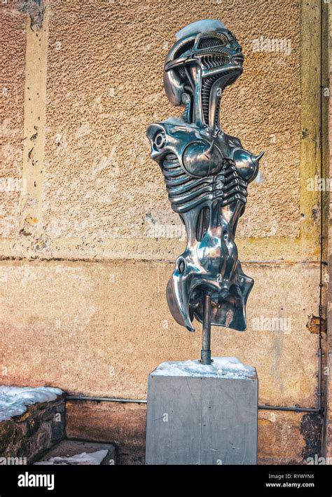 Gruyeres Switzerland December 31 2014 Metal Statue Of Alien In Hr