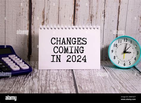 White Notepad With Text CHANGES COMING IN And Office Tools On The Blue Background Stock