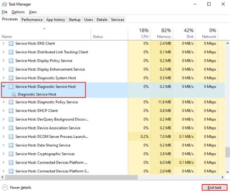 서비스 호스트 Windows Pc에서 진단 정책 서비스 100 디스크 사용량