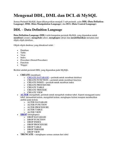 Mengenal Ddl Dml Dcl Pdf