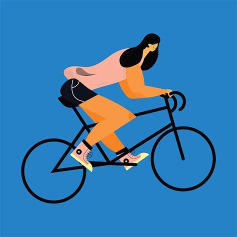Premium Vector A Woman Riding A Bike With A Blue Background