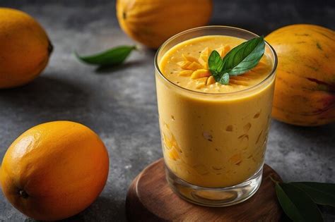 Chilled Orange Mango Lassi Premium Ai Generated Image