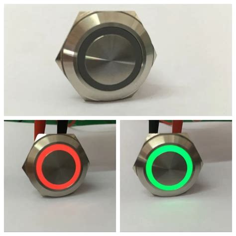 ONPOW 25mm 1NO1NC Dual Color Red Green LED Ring Illuminated Stainless Steel Push Button Switch