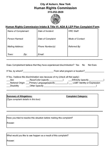 Fillable Online HRC General Complaint Form Fax Email Print PdfFiller