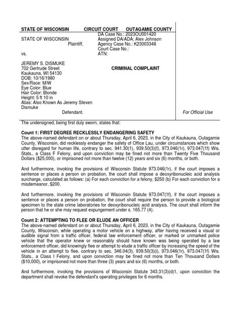Jeremy Dismuke Criminal Complaint Pdf Criminal Law Criminal Justice