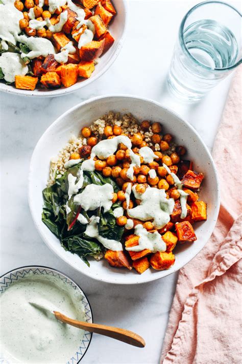 Buddha Bowls With Roasted Sweet Potatoes Spiced Chickpeas And Chard