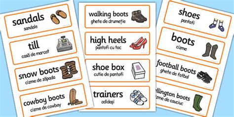 Shoe Shop Role Play Word Cards Romanian Translation Romanian
