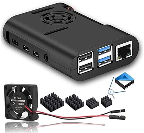 mazerpi raspberry pi 4 case with cooling fan and heatsink black abs