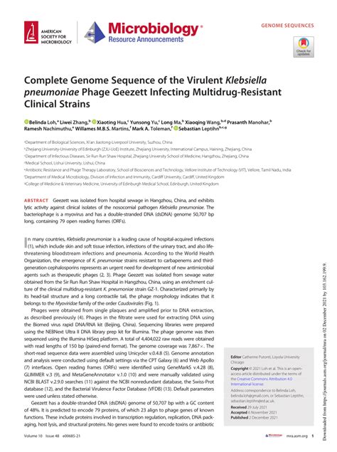 Pdf Complete Genome Sequence Of The Virulent Klebsiella Pneumoniae