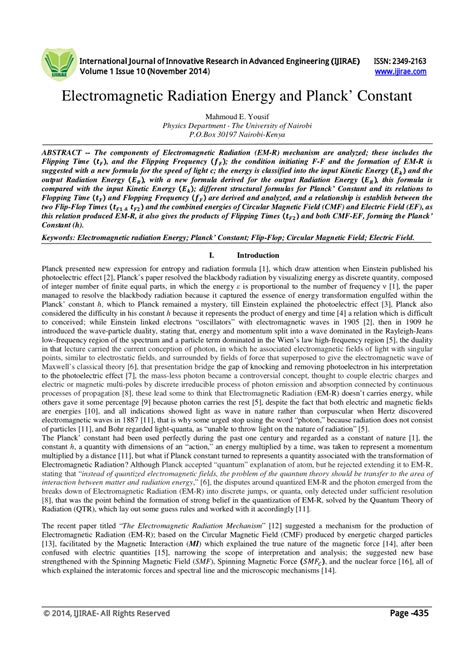 Pdf Electromagnetic Radiation Energy And Planck Constant