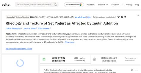 Citation Report Rheology And Texture Of Set Yogurt As Affected By Inulin Addition