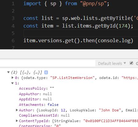 How To Get Specific Version Of Item Issue 827 SharePoint PnP JS Core GitHub