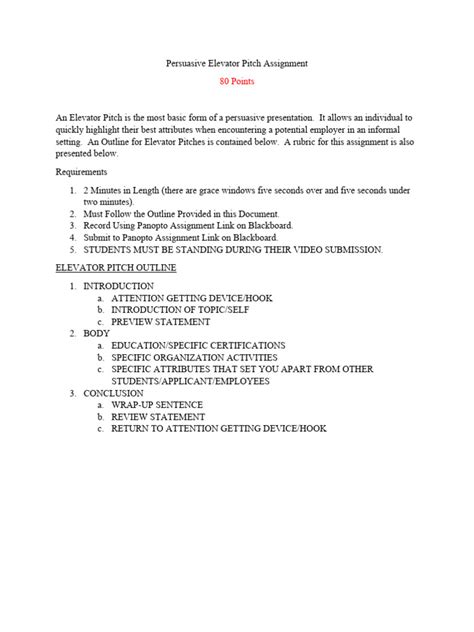 Bus 271 Elevator Pitch Assignment Outline Rubric 2 Tagged Pdf