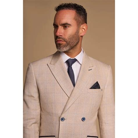 Cavani Caridi Mens 2 Piece Beige Double Breasted Suit Truclothing