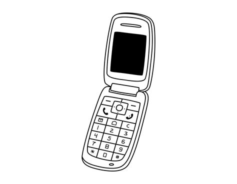 Hand Drawn Cute Outline Illustration Of Retro Cell Flip Mobile Phone