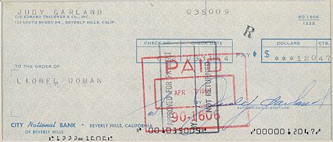 Judy Garland Signed Check