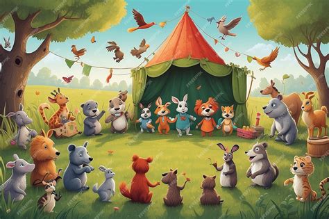 Premium Photo Puppet Show Fun Whimsical Cartoon Scene In Grass Field Premium Photo Puppet Show Fun Whimsical Cartoon Scene In Grass Field