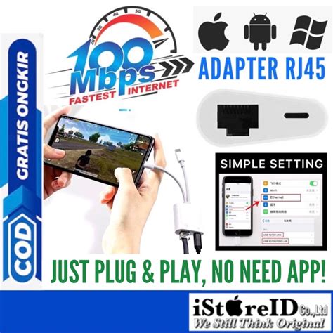 Jual In Adapter Lightning Type C To Rj Ethernet Lan Wired Mbps Function Charger Pd