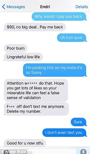 Arielle Musa Shares Text Rant She Received From Her Tinder Date For