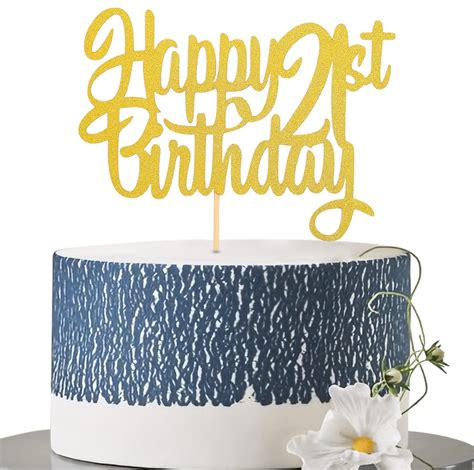 Happy 21st Birthday Cake Topper Gold Glitter Cake Decoration Supplies