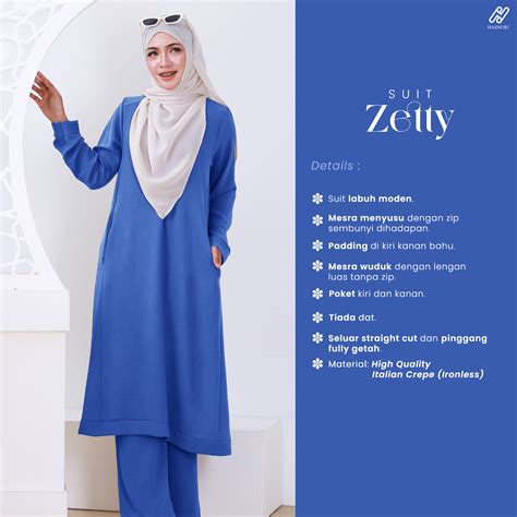 Suit Zetty French Blue Baju Kurung Modest Fashion Online Shopping