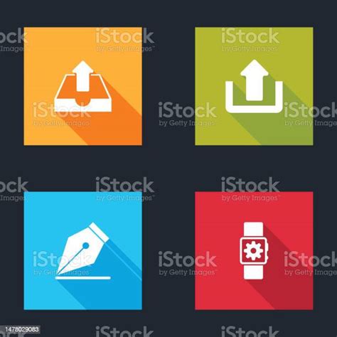 업로드 받은 편지함 만년필 펜촉 및 스마트워치 설정 아이콘을 설정합니다 벡터 검은색에 대한 스톡 벡터 아트 및 기타 이미지 검은색 교육 그림자 Istock