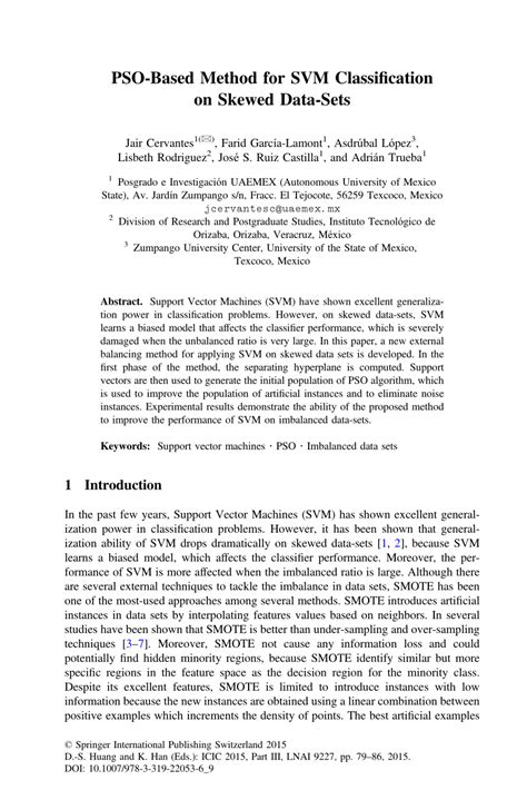 pdf pso based method for svm classification on skewed data sets