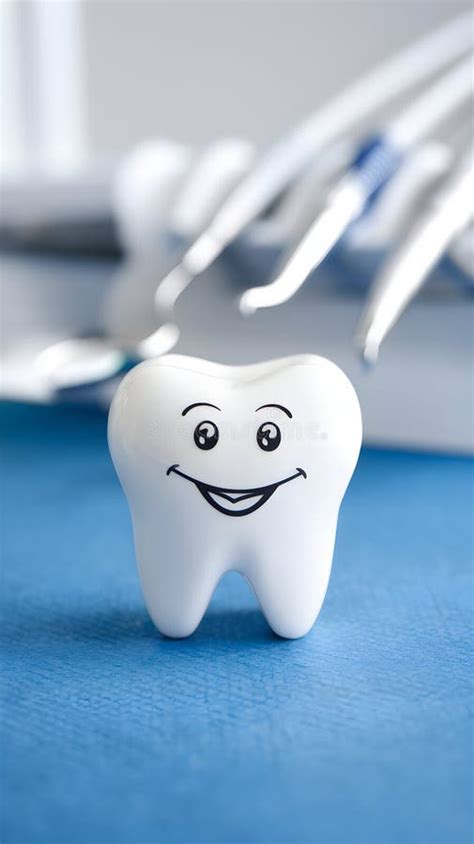 Tooth Shaped Object With A Smiling Face Placed On A Blue Surface In