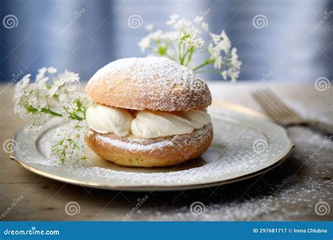 Semla Sweet Bun Cream Puff Choux Pastry Cartoon Vector 267214947