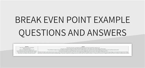 Break Even Point Example Questions And Answers Excel Template And