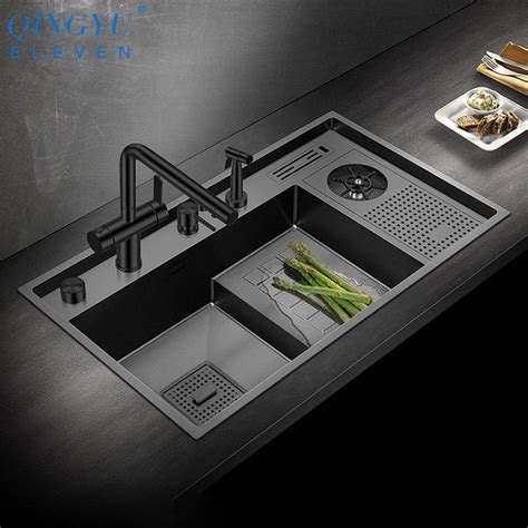 2022 New Large Size Nanometer Cup Rinser Stepped Kitchen Sink 304