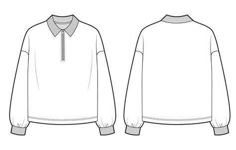Long Sleeve Polo Shirt Flat Sketch 57060330 Vector Art At Vecteezy
