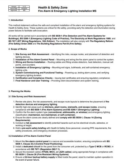 Fire Alarm And Emergency Lighting Installation Method Statement