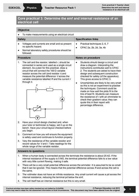 Solution Pdfcoffee Com As And A Level Physics Core Practical 3 Emf And Internal Resistance