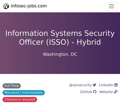 [hiring] Information Systems Security Officer Isso Hybrid In