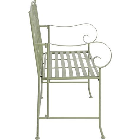 Charles Bentley 2 Seater Sage Green Rustic Metal Leaf Pattern Garden