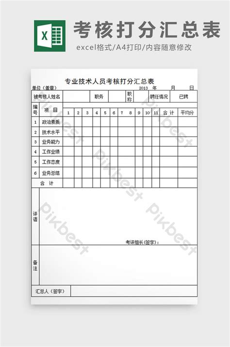 Excel Template For Assessment Scoring Summary Table Excel Xlsx Free