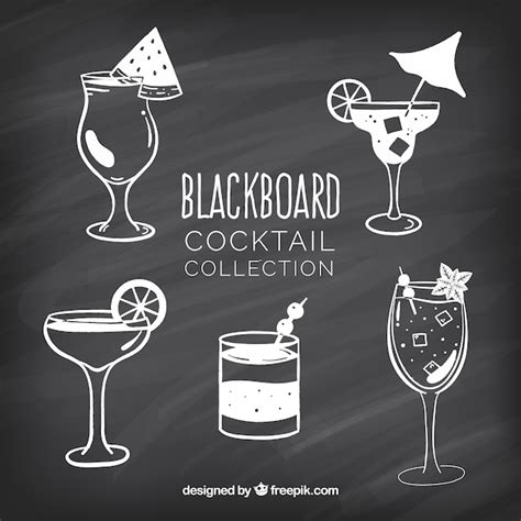 Free Vector Cocktails Collection In Blackboard Style